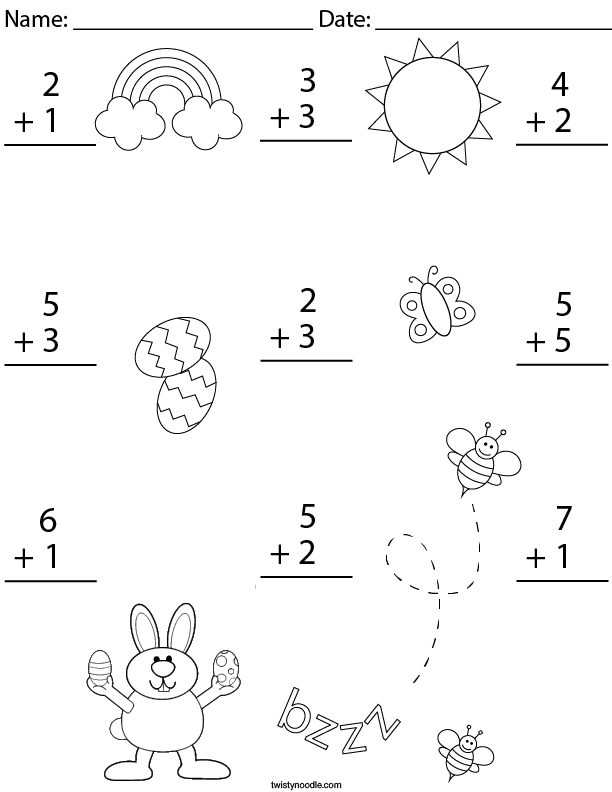 Easter Single Digit Addition Math Worksheet - Twisty Noodle